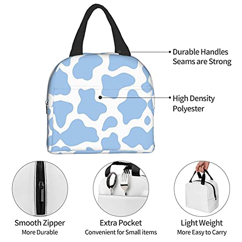 carati Insulated Lunch Bag for Women, Cooler Tote Reusable Lunch Box Container For Work Office Travel Picnic Light Blue Cow Animal