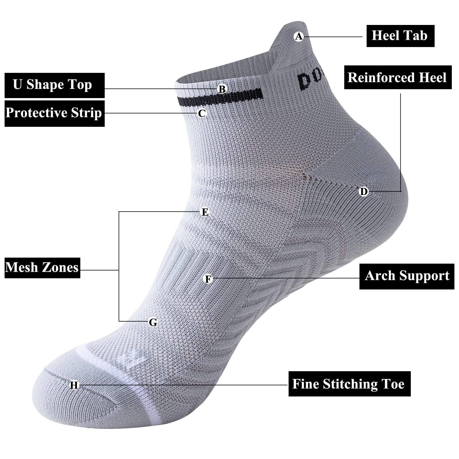 6 Pairs Men‘s Ankle Running Socks Cushioned Breathable Low Cut Athletic Marathon Tab Sports Socks