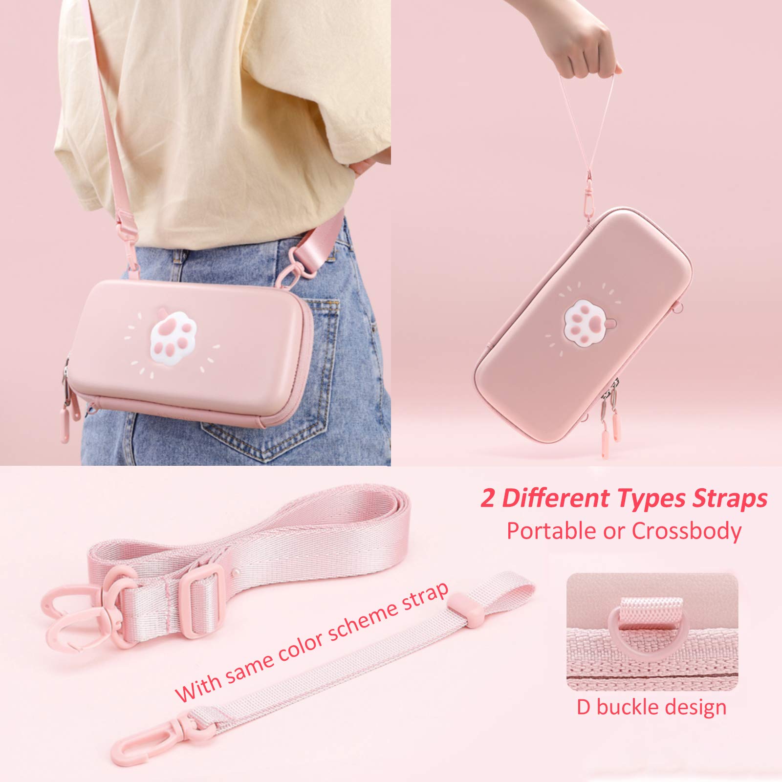 Carrying Case for Nintendo Switch & Switch OLED Portable Travel Bag - Cute Paw Ice Cream Ultra Slim Hard Protective Storage Cover Accessories - with 8 Game Cards Slot & Removable Strap & 4 Thumb Grip