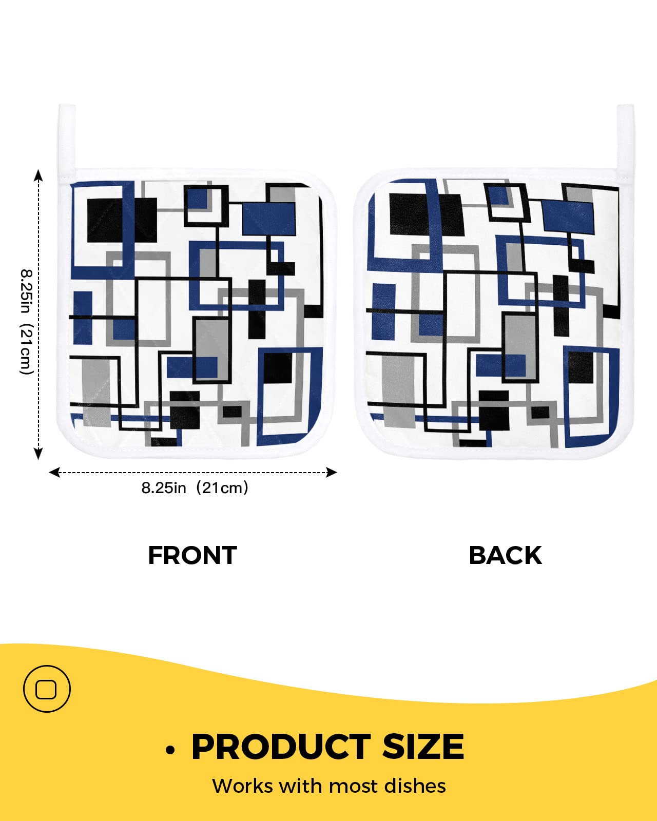 3 Pack Pot Holders for Kitchen,Nordic Royal Blue Checker Stripe Heat Proof Potholder Hot Pads Trivet,Modern Abstract Geometric Washable Coaster Potholders for Cooking Baking Grilling