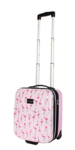 Betsey Johnson Designer Underseat Luggage Collection - 15 Inch Hardside Carry On Suitcase for Women- Lightweight Under Seat Bag with 2-Rolling Spinner Wheels (Flamingo Strut)