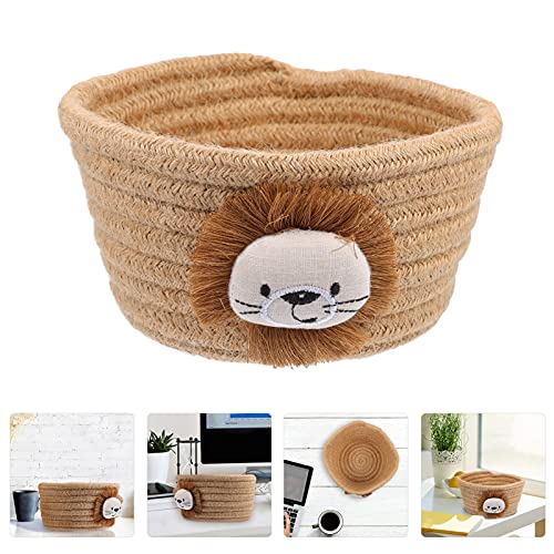 Cabilock Cotton Rope Storage Basket Woven Decorative Laundry Basket with Lion Sundries Hamper Storage Holder Nursery Bin for Bathroom Shelf Makeup Organization Khaki
