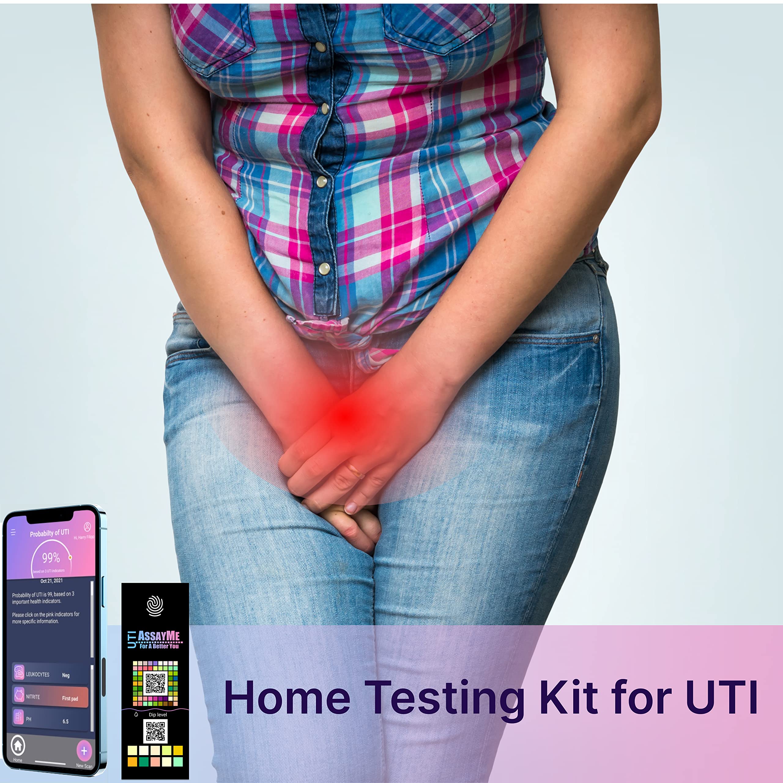 AssayMe UTI Test Strips | Accurate Urinalysis for UTI | Monitor Urinary Tract Infection | Home Test Kit for Men & Women | 3 Strips (LEU, NIT, pH) | Detect UTI