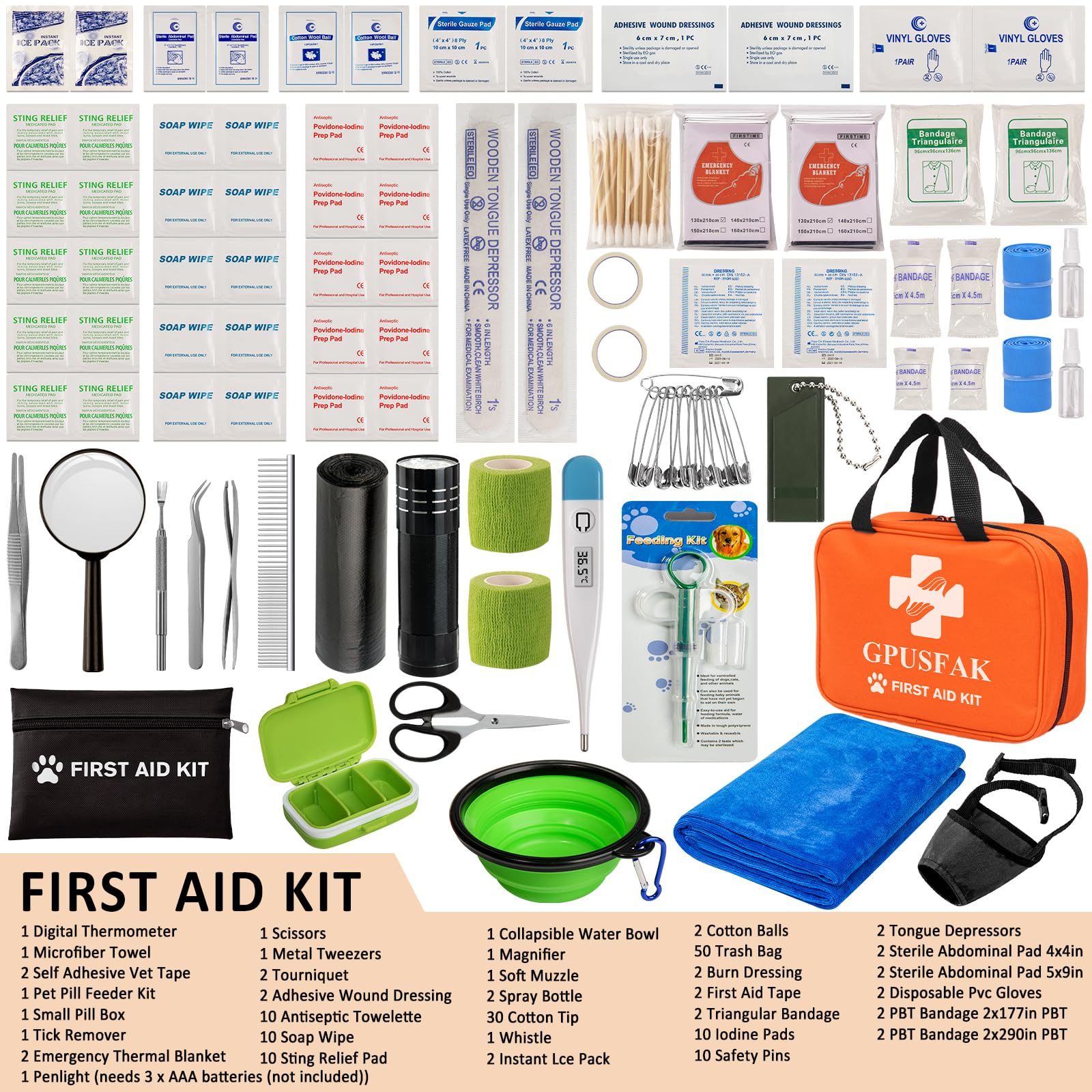 GPUSFAK Pet First Aid Kit for Dogs and Cats - Pet Emergency Kit for Traveling Home