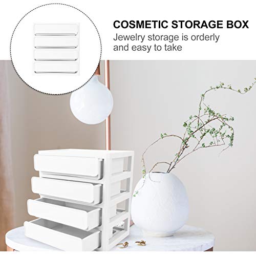 Cabilock Desktop Storage Drawer 4 Tier Desk Organizer Multi Functional Personal Organizer Mini Sliding Drawers Heavy Duty Plastic Containers for Storing Jewelry Makeup Arts Craft Stationery White