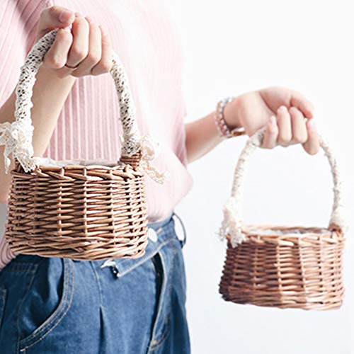 Cabilock Flower Girl Baskets Wicker Woven Basket Willow Basket Picnic Basket Woven Eggs Candy Basket Flower Basket Cookie Gift Box Bags Rattan Woven Storage Bin for Easter Birthday
