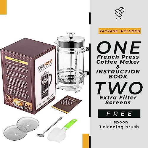 French Press Coffee and Tea Maker(34oz),304 Stainless Steel Coffee Press with 4 Filters Screen-100% No Residue -German Heat-Resistant Borosilicate Glass- BPA FREE -Dishwasherable,Copper