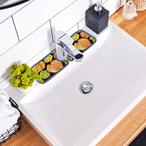 Absorbent Kitchen Faucet Mat 3 Pieces Watercolor Cute Leaf Faucet Sink Splash Guard Bathroom Counter and RV,Faucet Counter Sink Water Stains Preventer