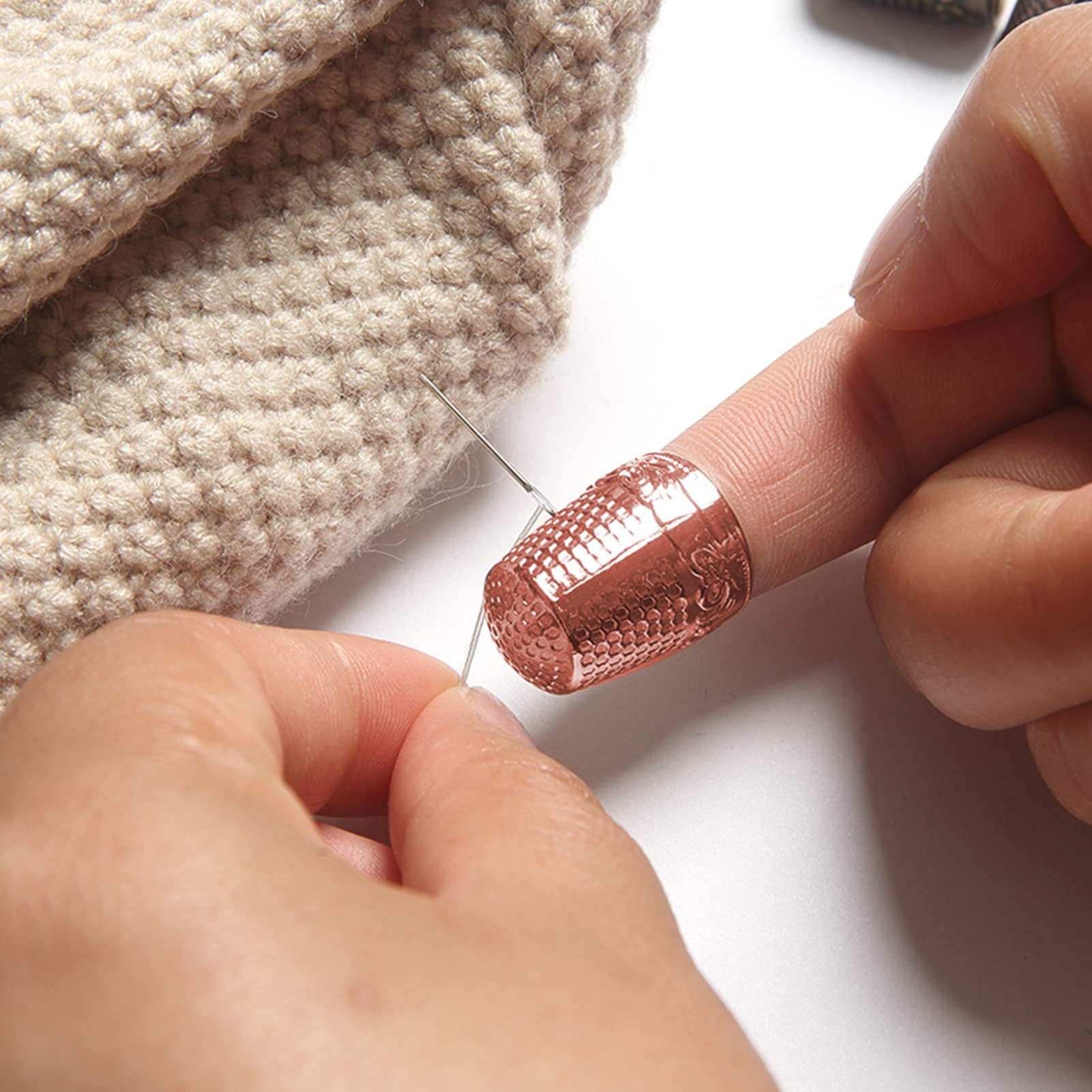 4 Pieces Sewing Thimble, Metal Copper Sewing Thimble Finger Protector Adjustable Finger Shield Ring Fingertip Thimble Sewing Quilting Craft Accessories DIY Sewing Tools