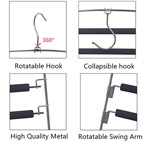 YAKA 2 Pack Clothes Pants Hangers Slacks Hangers Heavyduty 5 Layers Stainless Steel Non-Slip Swing Arm Space Saving Closet Storage Organizer for Pants Jeans Trousers Skirts Scarf Ties Towels