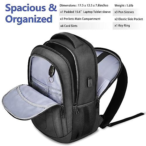 BAGEIRA Travel Backpack for Men Women, School Backpack, Anti Theft Back Packs Fit 15.6 inch Laptop with USB Charging Port, Business Computer College School BookBag, Work Casual Daypack, Black