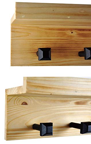 Spiretro Coat Rack with Shelf, Wall Floating Shelves with Peg Hooks, Organize, Storage, Decorative for Entryway, Mudroom, Kitchen, Bathroom, Set of 2, Rustic Pine Wood Natural Beige