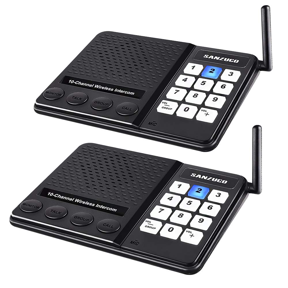 Intercom Wireless for Home,SANZUCO Wireless Intercom System 1 Mile Range for Office School Business House, 10 Channel 3 Private Code Range Room to Room Intercom Communication System (2 Pack)