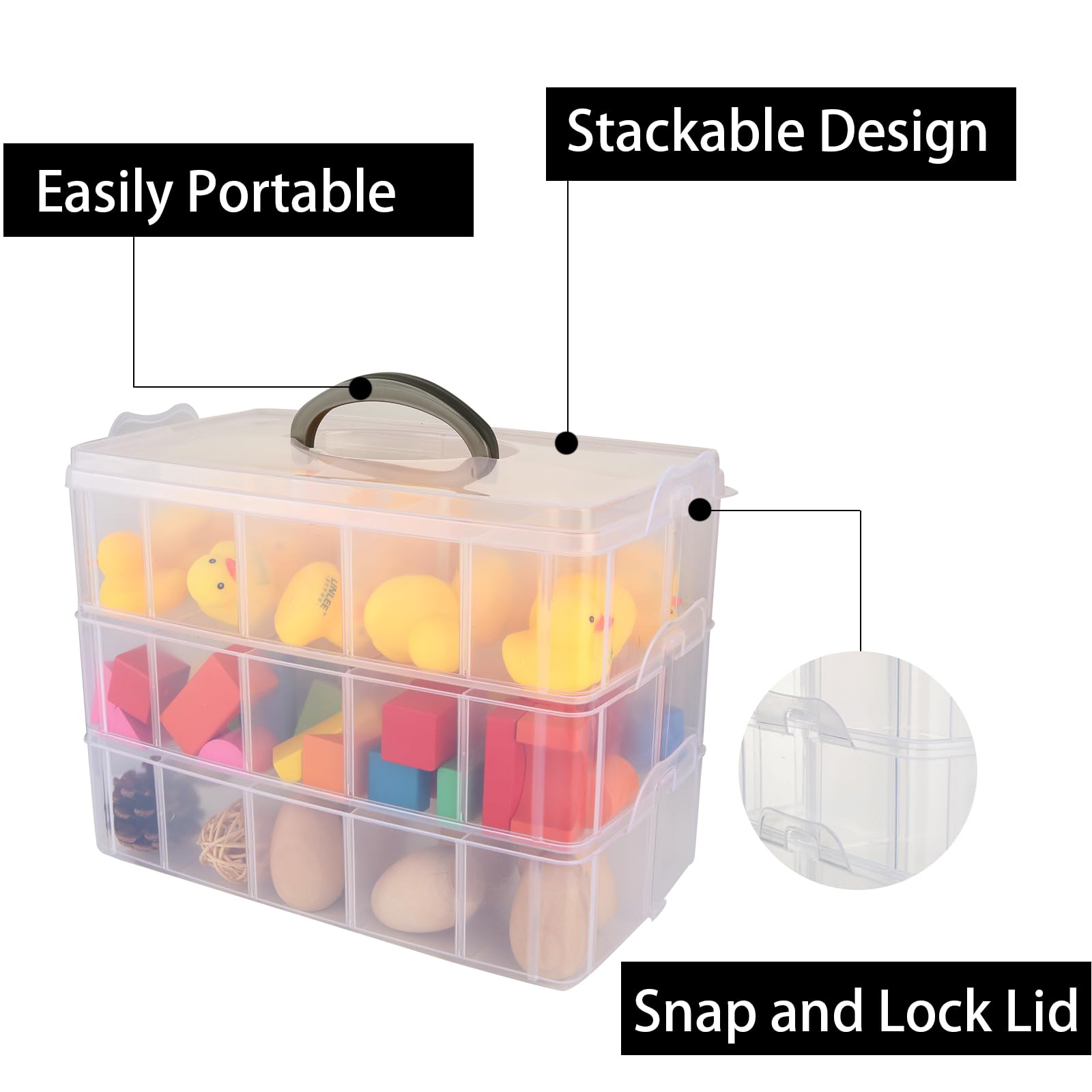 ACXFOND 6-Tier Stackable Storage Container Bead Organizer Box 60 Adjustable Compartments for Arts and Crafts, Toy, Fuse Beads, Washi Tapes, Beauty Supplies, Sewing Storage (Clear)