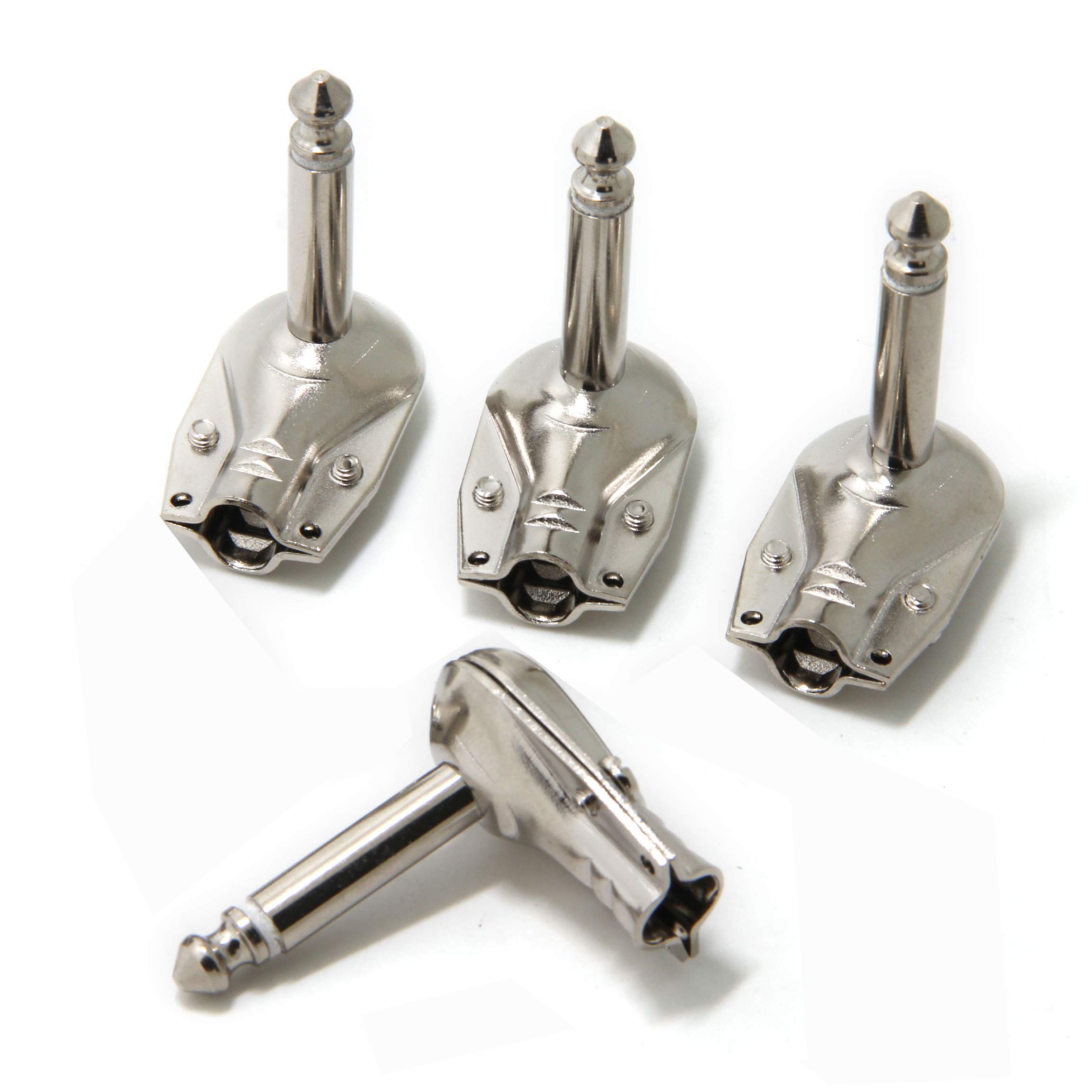 Ancable 4-Pack 1/4" Right Angle Plugs TS Mono Heavy Duty Flat Low Profile Pancake Style for Guitar, Instrument, Speaker/Microphone/Patch Cables - 6.35mm Male 1/4 Inch Phone Plug