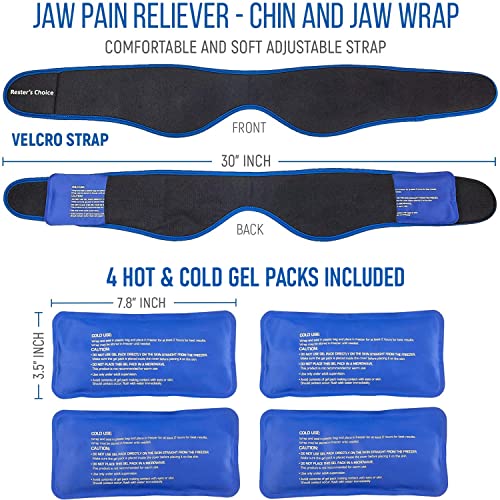 Face Ice Pack - Use as Wisdom Teeth Ice Pack, TMJ Relief Products, Jaw Pain - Hot & Cold Therapy for Chin, Headaches, Post Surgery Treatment - Adjustable Face Wrap Includes 4 Gel Packs