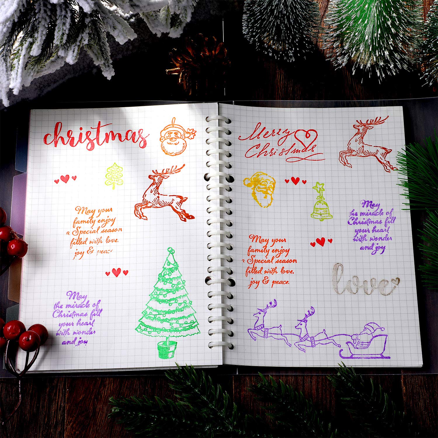 4 Pieces Words Christmas Clear Stamps Set Silicone Christmas Greeting Stamps Sentiments Merry Christmas Crafts Stamps Acrylic Stamp Blocks Tools with Grid Lines for Card Making Decor DIY Scrapbooking