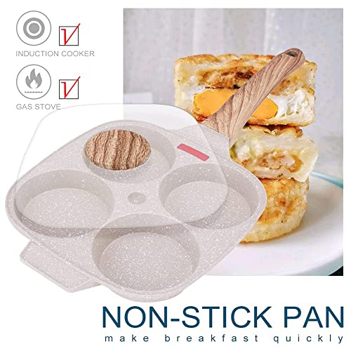 Bobikuke Egg Pan Fried Egg Pan, Egg Frying Pan with Lid Nonstick 4 Cups Pancake Pan Aluminium Alloy Cooker for Breakfast, Gas Stove & Induction Compatible (White)