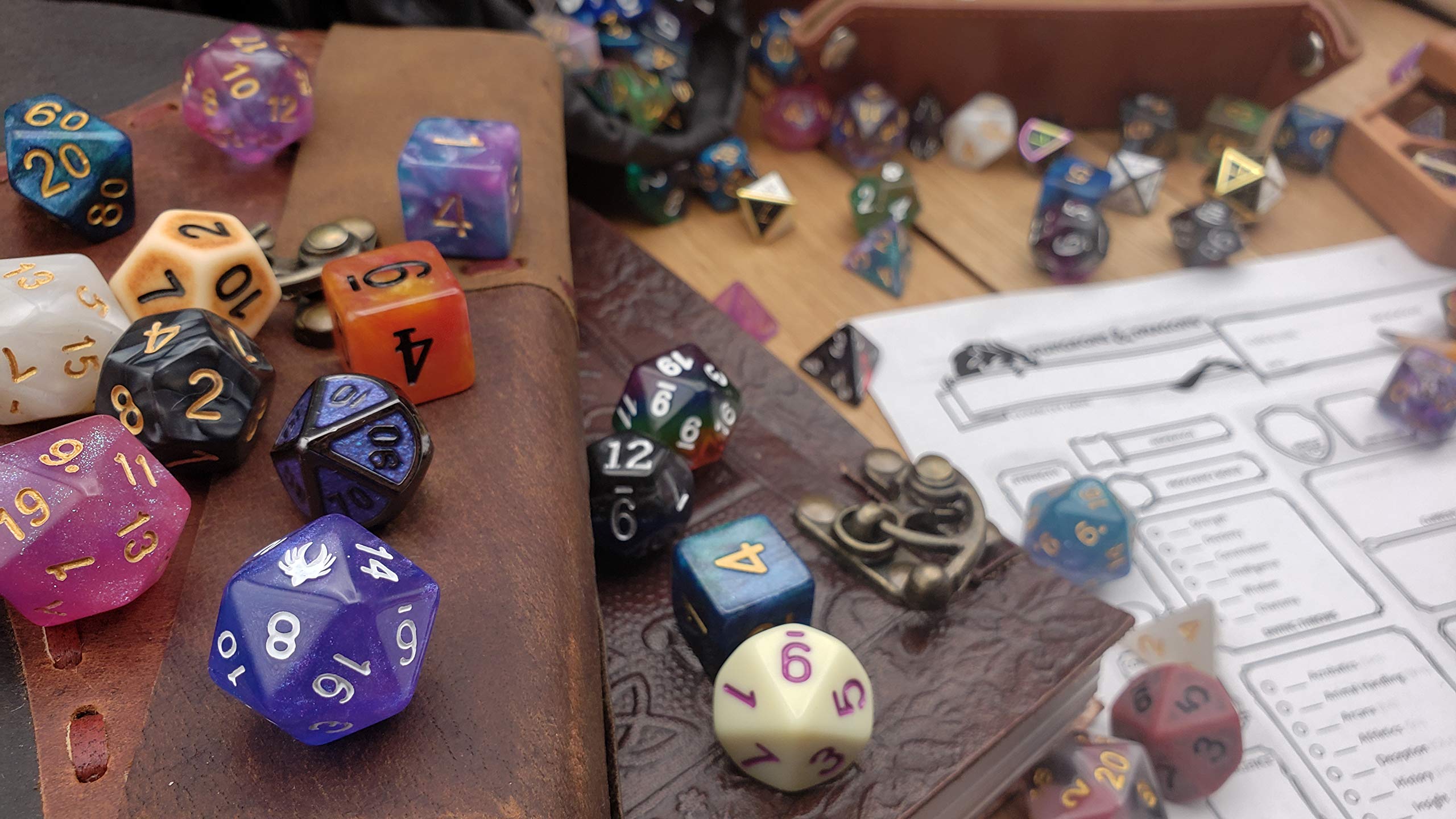 Astral Apocalypse - 7 Piece Polyhedral DND Dice Set by D20 Collective - Maroon & Yellow Swirled Dice for Table Top Dungeons and Dragons RPGs and Gaming - Glittery Multicolored Acrylic D&D Dice Sets
