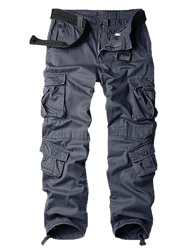AKARMY Men's Casual Cargo Pants Military Army Camo Pants Combat Work Pants with 8 Pockets(No Belt) Gray 38