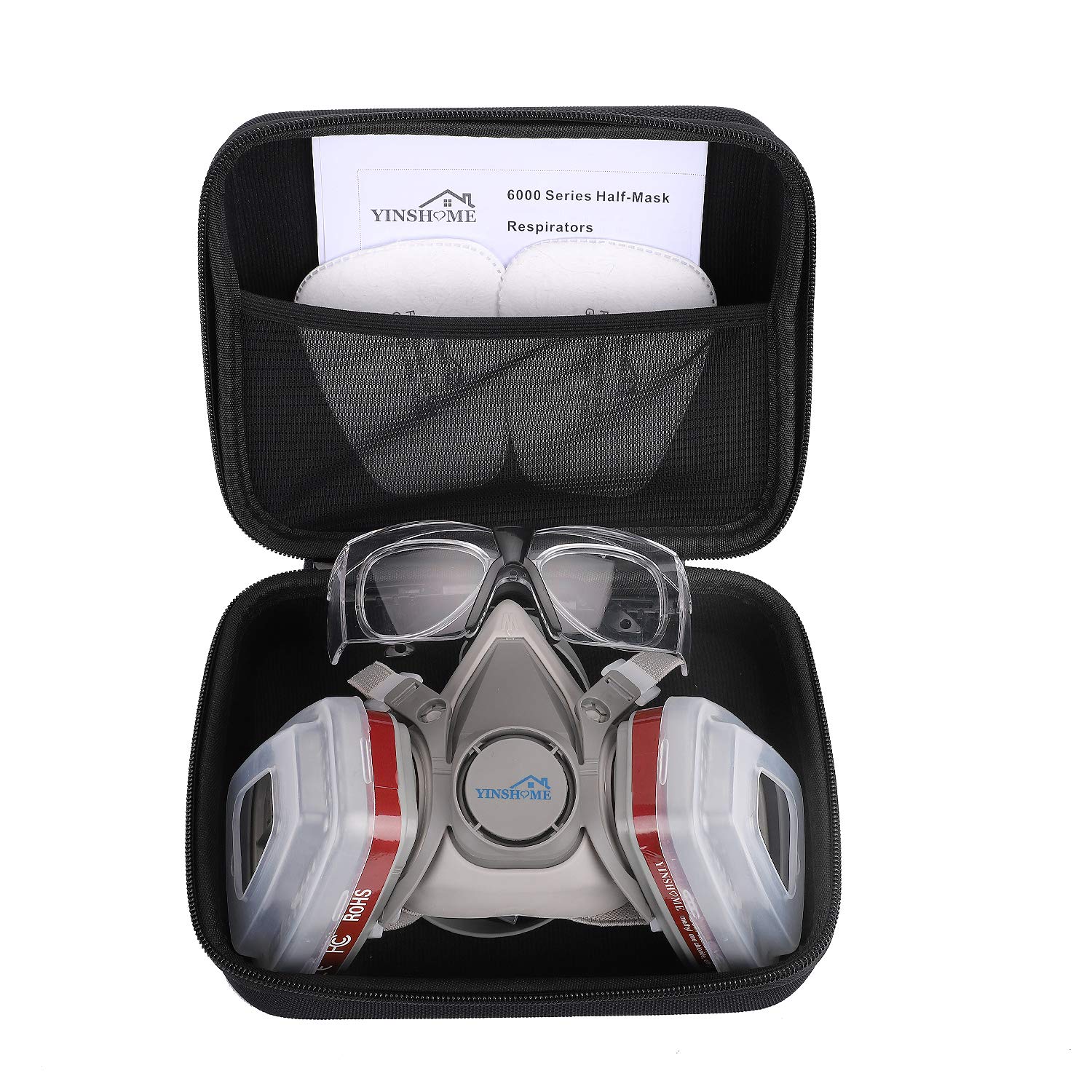 Yinshome Respirator Mask(Plus Safety Glasses and Hard Travel Case),Gas Mask Respirator with Filter as Paint Mask,Chemical Mask for Breathing Protection Respirator Against Dust,Organic Vapors,Chemicals
