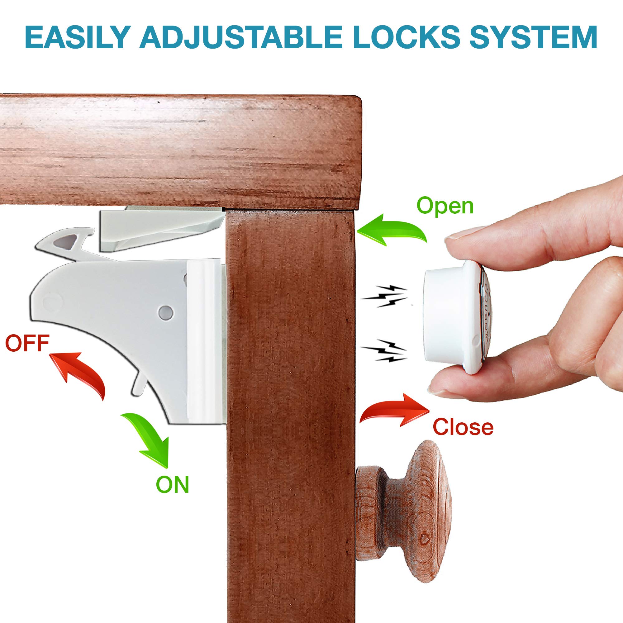Invisible Magnetic Cabinet Locks Child Safety Kit, Secure Kitchen & Bedroom Cabinets. Cupboards with Baby Proofing Cabinets Door & Drawer Locks for Kids & Toddlers. Keys & 3M Adhesive Straps. (8)