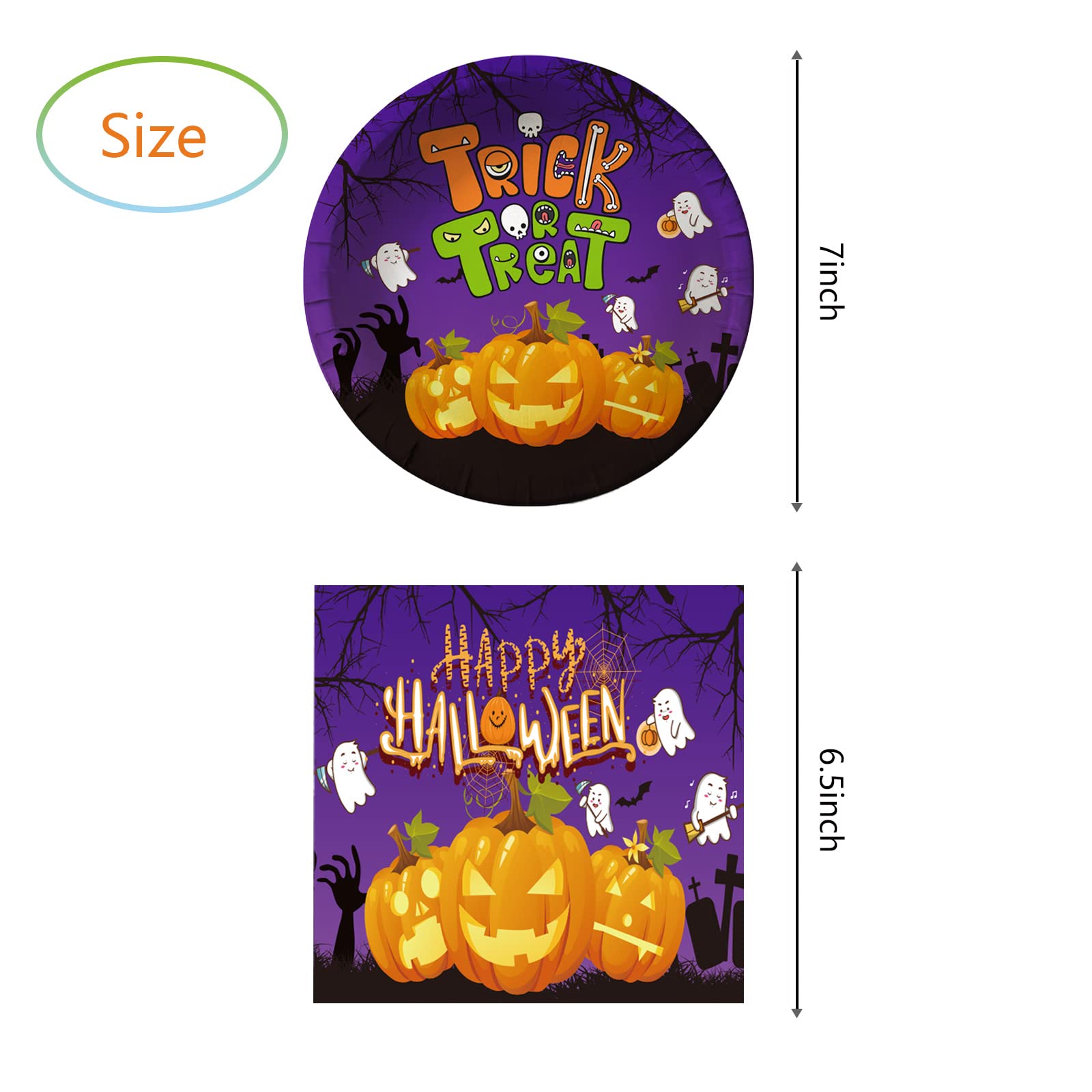Hqyybf Halloween Party Supplies Set, 20 Plates and 20 Napkins, for Halloween Pumpkin Themed Tableware Set Party Decorations