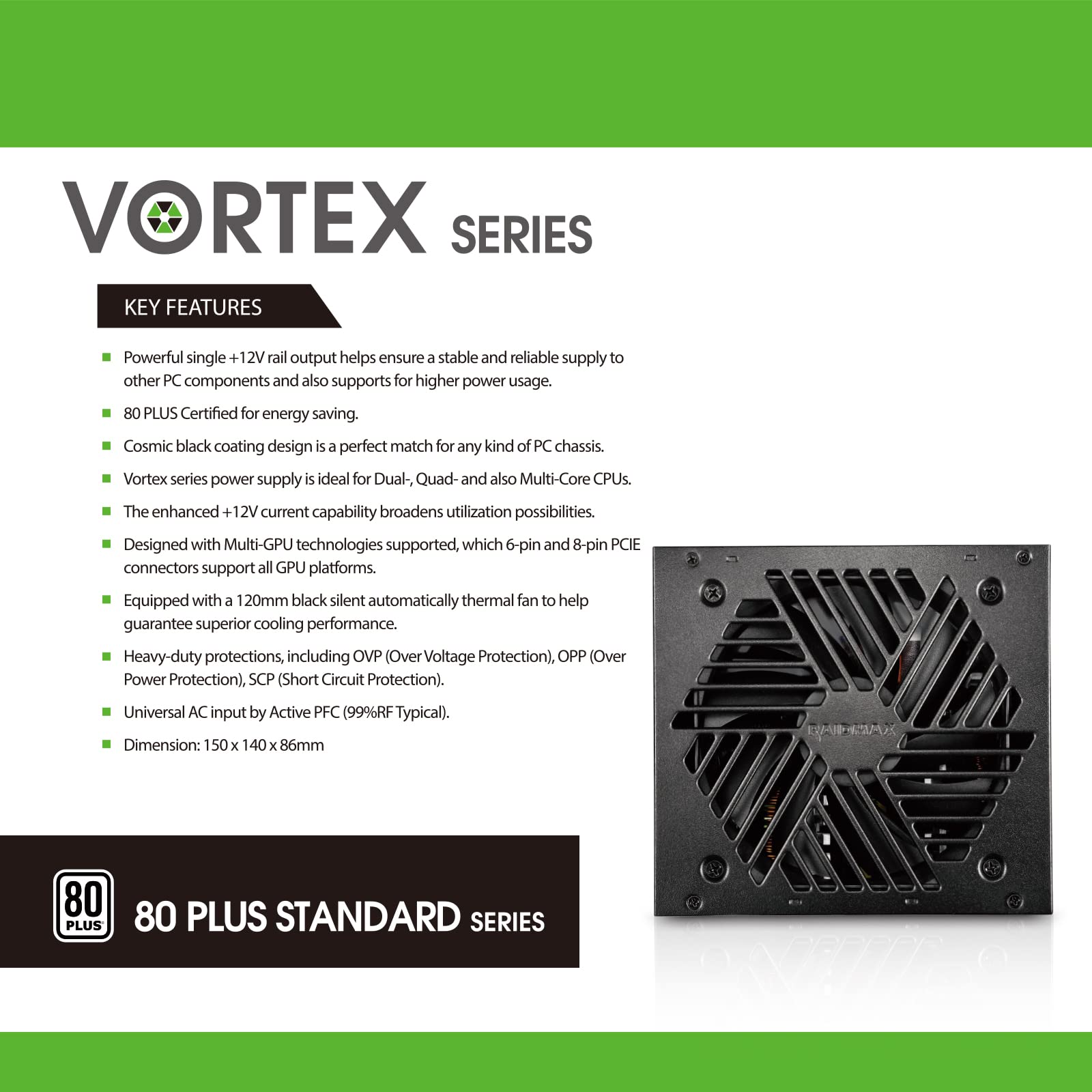RAIDMAX V Series 800watts 80 Plus Certified Power Supply ATX 12V v2.3 / EPS 12V 120mm Quiet Fan Compatiable with nVidia GeForce and AMD Radeon (800ACV)