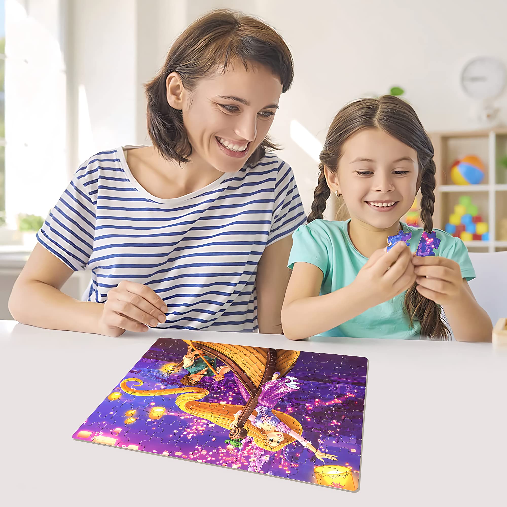 LELEMON Princess Puzzles in a Metal Box 100 Piece Long Hairs Princess Jigsaw Puzzle for Kids Ages 4-8 Children Learning Educational Puzzles Toys