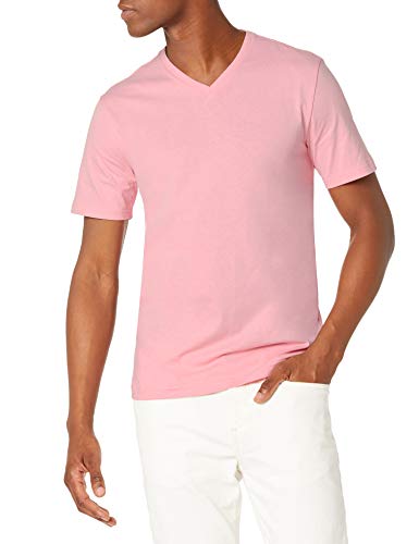 Amazon Essentials Men's Slim-Fit Short-Sleeve V-Neck T-Shirt, Pack of 2, Light Pink/White, Large