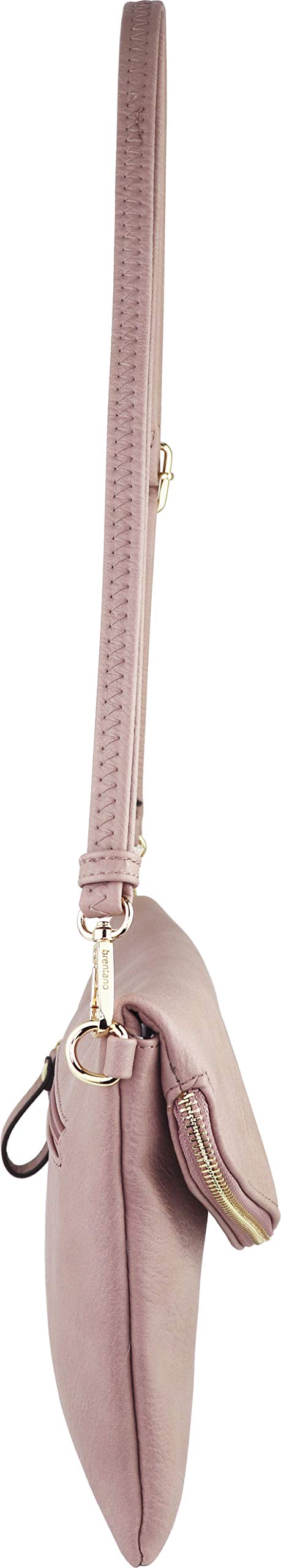 B BRENTANO Fold-Over Envelope Wristlet Clutch Crossbody Bag (Blush)