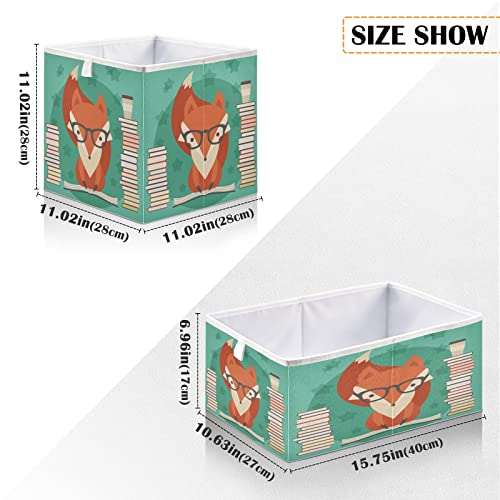 Blueangle Fox Reading Book Rectangle Storage Bin, 15.8 x 10.6 x 7 in, Large Collapsible Organizer Storage Basket for Home Décor(339)