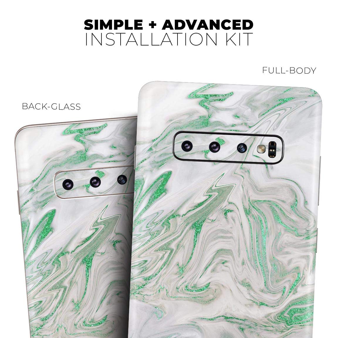 DesignSkinz Mint Marble & Digital Gold Foil V10 Protective Vinyl Decal Wrap Skin Cover Compatible with The Samsung Galaxy S20 (Screen Trim & Back Glass Skin)