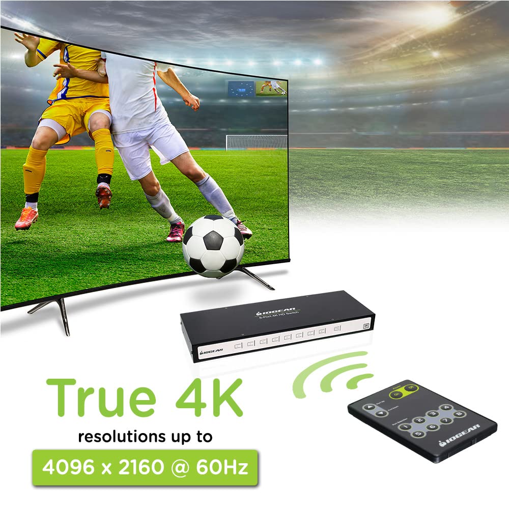 IOGEAR HDMI 8 Port Switch - 4K @ 60Hz - 8 in x 1 Out - True HD and DTS HD Master Audio - Auto Switch - IR Remote Control - Front Panel LED - GHSW8481