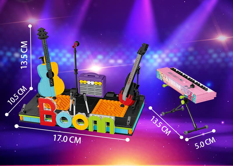 BDYDT Mini Blocks Music Stage Model Set,with Keyboard, Drums, Microphone, Guitar and Bass (1134Pieces) -Building Toys Gifts for Kid