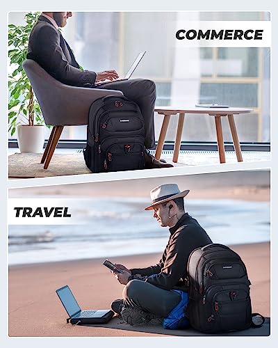 BAGSMART Travel Laptop Backpack Men Women, Extra Large Work 17.3 Inch Computer Backpack Airline Approved Carry On with Water-Repellent, Charging Hole, for Business Work College Hiking Weekender, Black