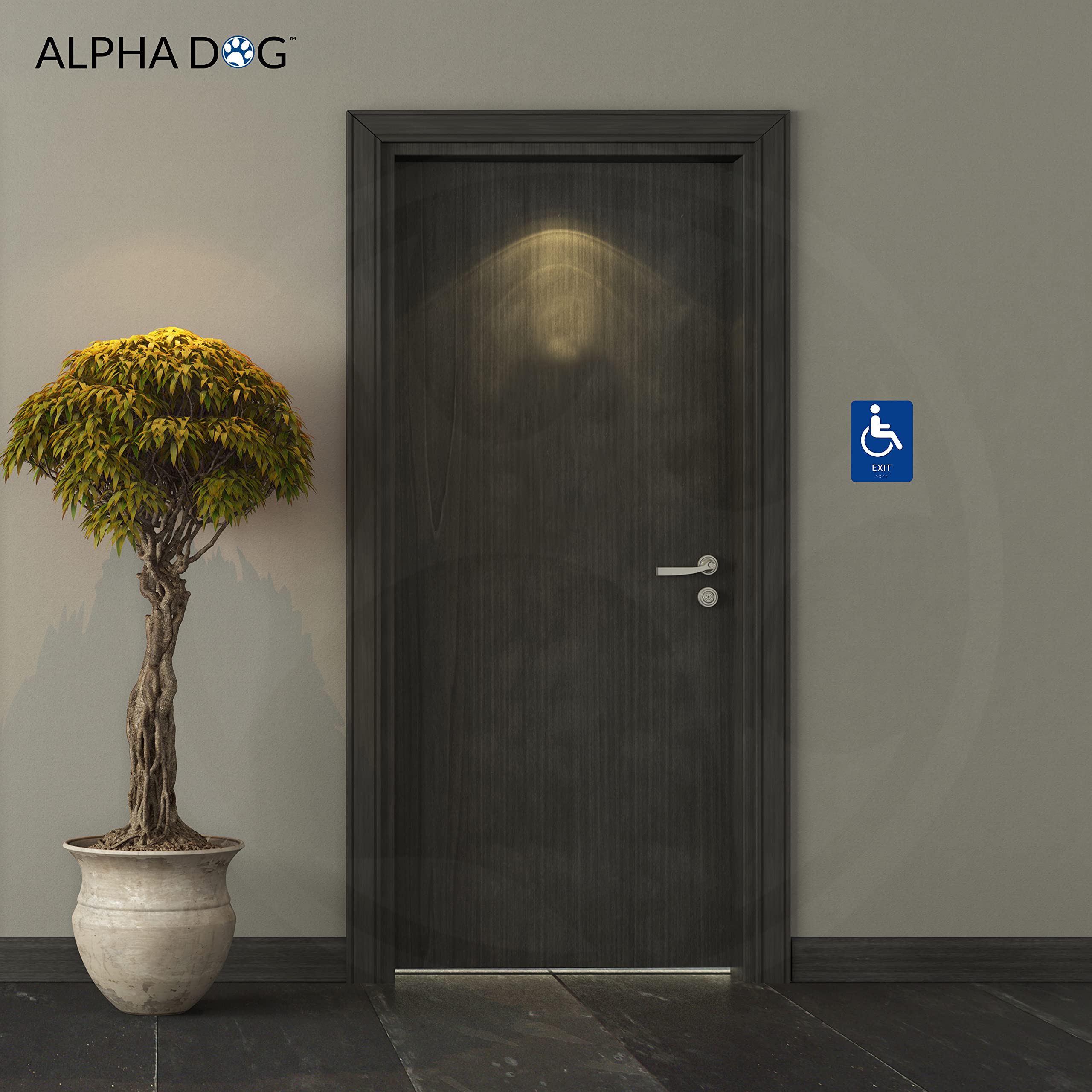 ALPHA DOG ADA SIGNS - Handicap Exit Sign with Braille for Your Business, 8x6 Inch, ADA Compliant, Indoor or Outdoor, Easy Installation, Made in the USA, Blue