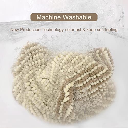 BSICPRO Bathroom Rugs, Bath Mat Rug for Bathroom Non Slip 17 x 24 Inches Water Absorbent Chenille Bathroom Floor Mats Machine Washable (Light Taupe and Cream)
