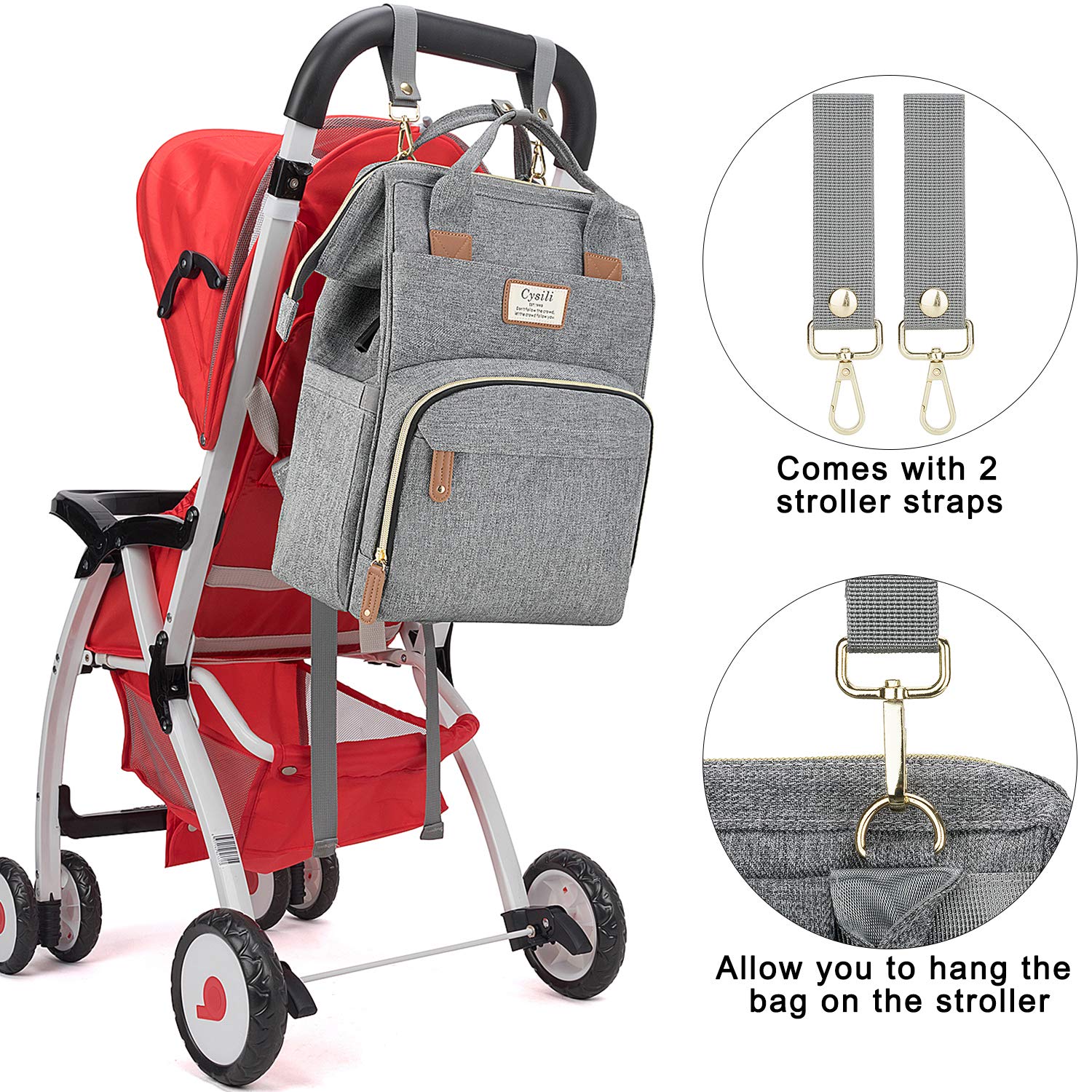 FANCYOUT Diaper Bag Backpack with USB Charging Port and Stroller Straps, Maternity Nappy Bag with Insulated Feeding Bottle Pocket (Grey)
