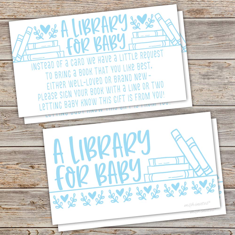 50 Blue Library for Baby - Boy Books for Baby Shower Request Cards - Invitation Inserts
