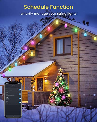 ASAHOM Smart Outdoor String Lights, 45FT Waterproof Dimmable RGB Patio Lights, 15 Shatterproof Multi-Color LED Bulbs, Voice & WiFi APP Control Lights, 30 Scene Modes, Connectable for Party Backyard
