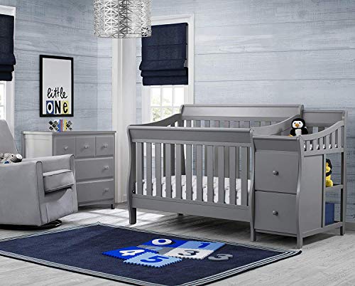 Delta Children Bentley S Convertible Crib N Changer, Grey + Serta Perfect Slumber Dual Sided Recycled Fiber Core Crib and Toddler Mattress (Bundle)