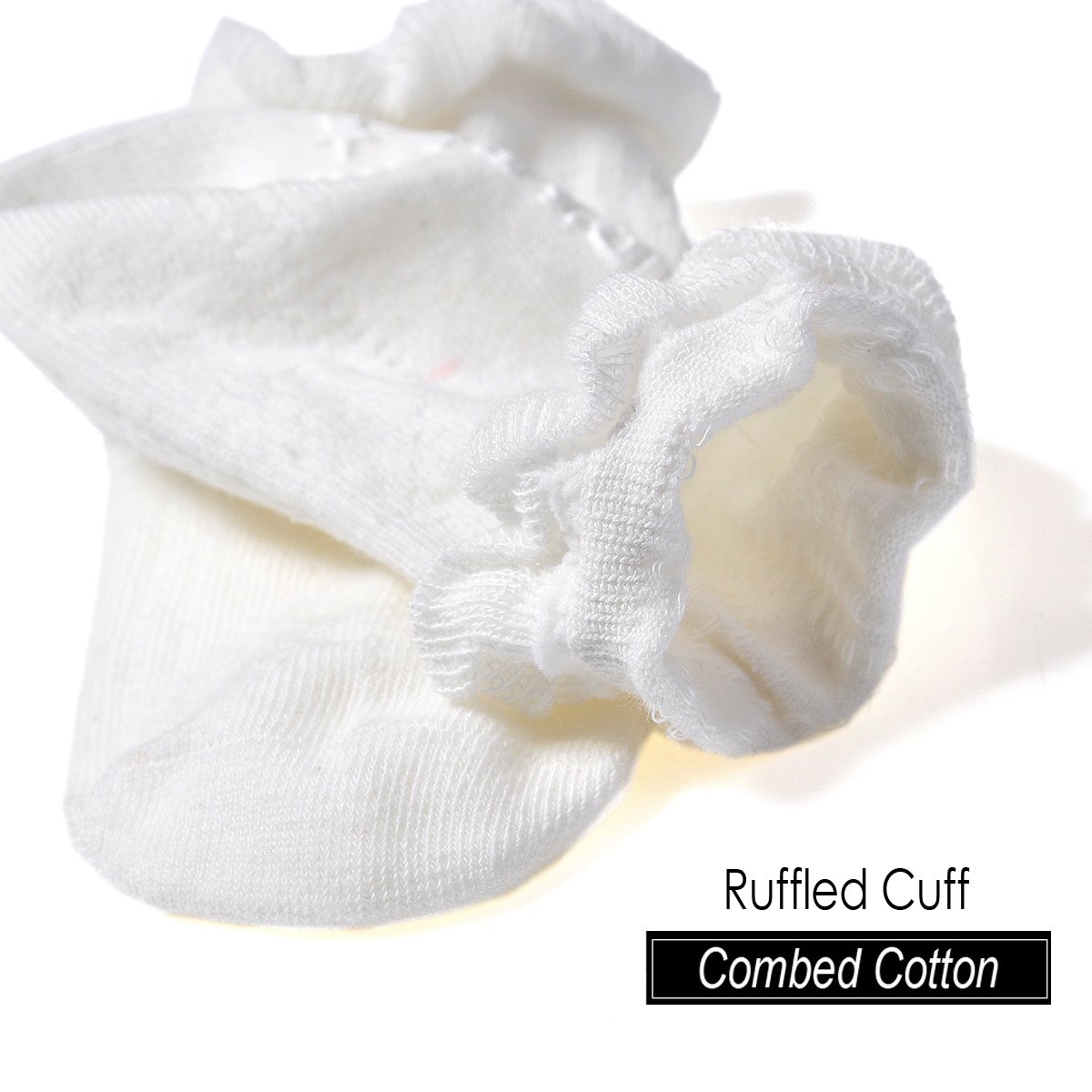 EPEIUS Infants and Toddlers Baby-Girls Non Slip Ruffle Frilly Ankle Socks Pointelle Grip Socks (Pack of 6) 6-18 Months,Natural White