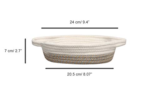 Small Rope Storage Key Basket Desk Organizer Basket Remote Control Bedside Storage Home Decor Mini Basket Woven Storage Basket Bowl Woven Dish Desk Container (Grey Camel Mix & White - Hemp Rope)