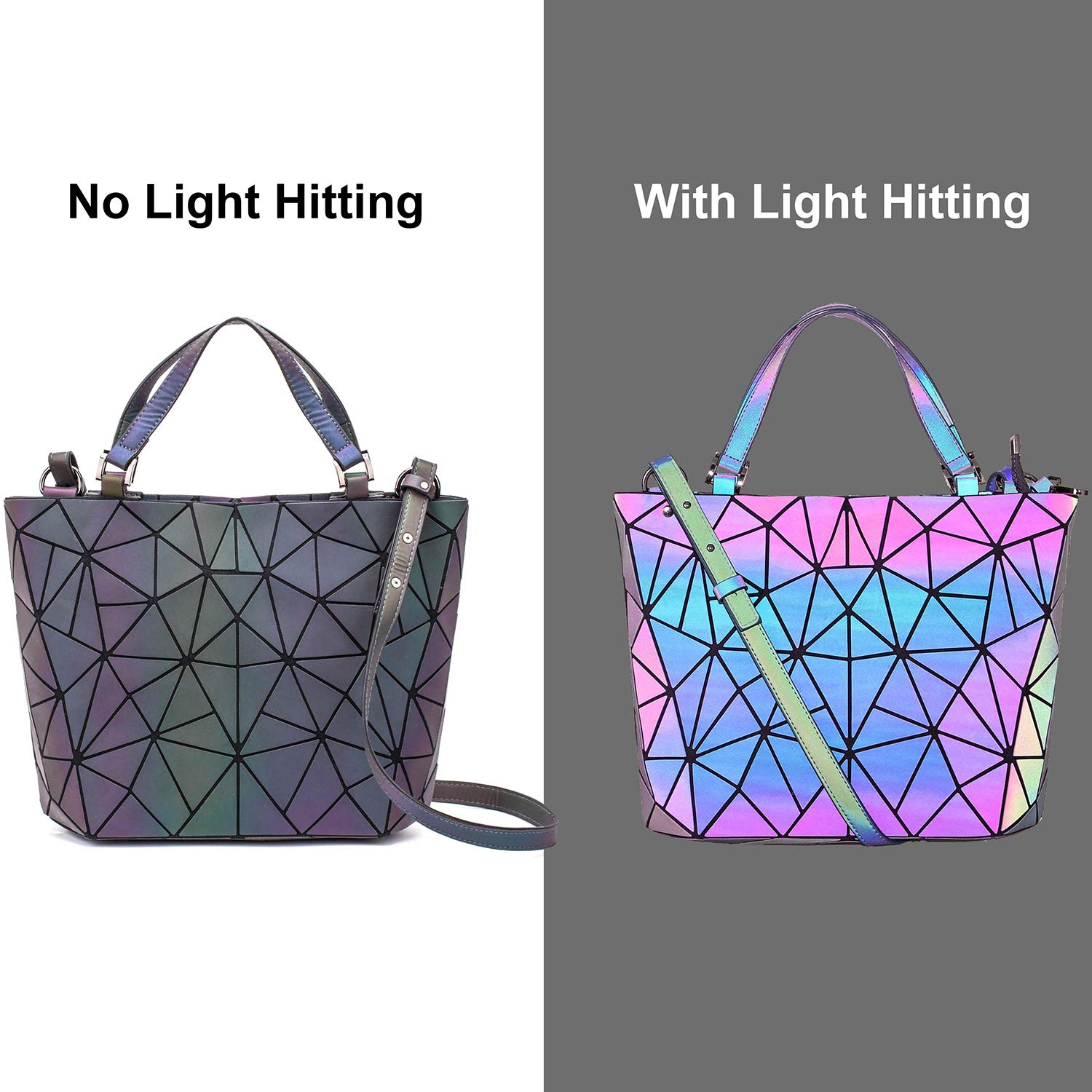 FZChenrry Luminous Geometric Backpacks Women Holographic Reflective Bags Handbags Holographic Reflective Bags Iridescent Backpack