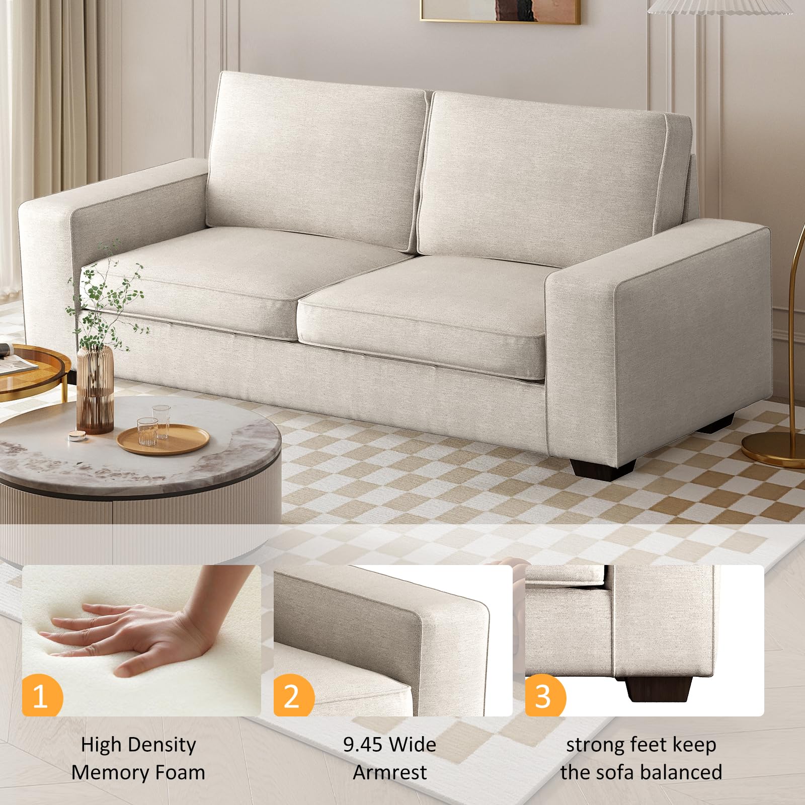 ABAKAN 88.58" Modern Sofas Couches for Living Room, 3-seat Comfy Chenille Couch with Solid Wood Frame, Removable Low-Back Sofa Cushion and Detachable Sofa Cover, Easy to Install(Dark Grey)