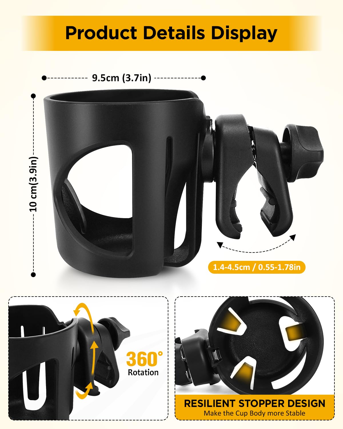 Stroller Cup Holder, Universal Drink Holder for Bikes, Trolleys or Walkers, Fits Most Cups