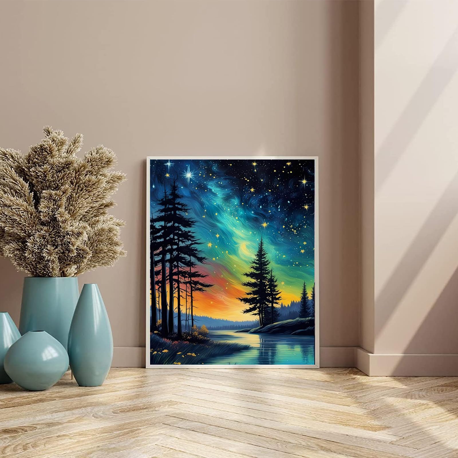xackcme Starry Sky Paint by Numbers for Adults-Starry Night Paint by Number on Canvas Without Frame,DIY Abstract Landscape Oil Painting for Gift Home Wall Decor(16x20inch)