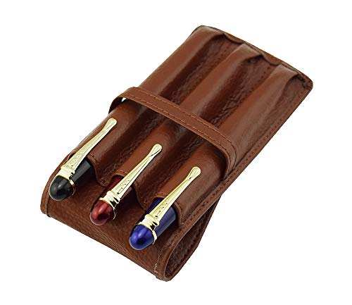 Coffee Leather Fountain Pen Case Pouch 3 Separate Slot Pen Organizer Carrying Holder