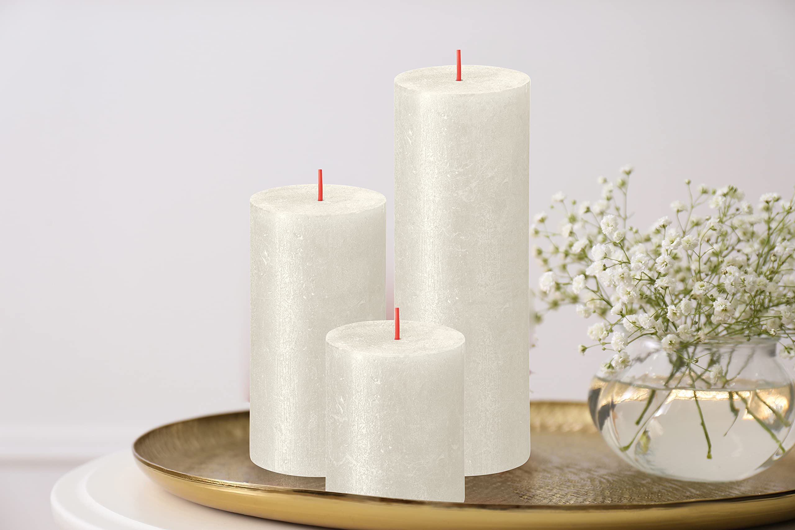 BOLSIUS 4 Pack Sandy Gray/Gold Sunset Rustic Metallic Pillar Candles - 2.75 X 5 Inches - Fine European Quality - Includes Natural Plant-Based Wax - Unscented Dripless Smokeless 60 Hour Candles